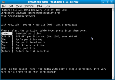 PhotoRec Recupération de données - CGSecurity